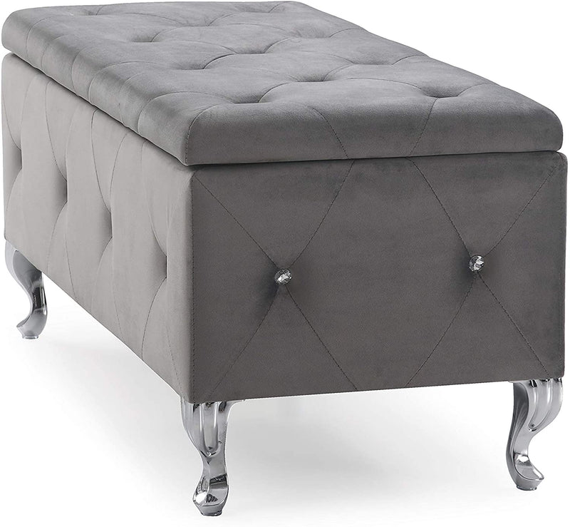 Bedroom Storage Bench Jeweled Gray Storage Ottoman For Bedroom Seating ...